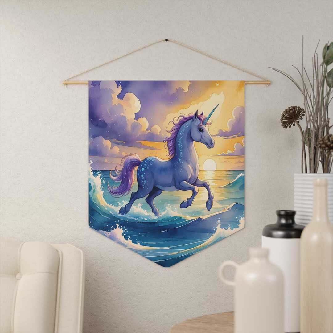 Unicorn Sea Fantasy Pennant: Coastal Kids Room Decor - Etsy