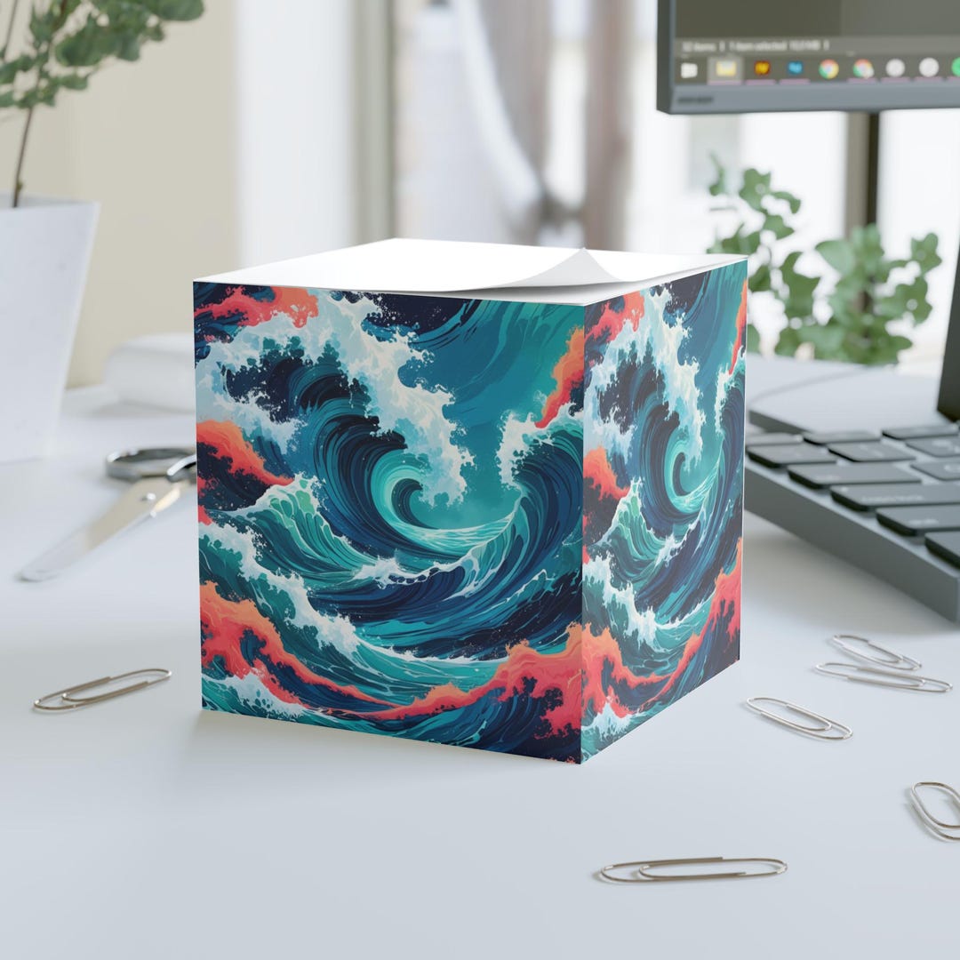 Aesthetic Ocean Waves Orange and Aqua Paper Note Cube -fancy Sticky ...