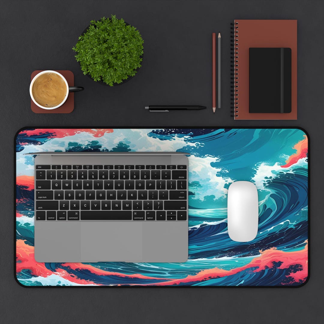 Aesthetic Ocean Waves Orange and Aqua Desk Mat | Gaming, Office, Decor ...