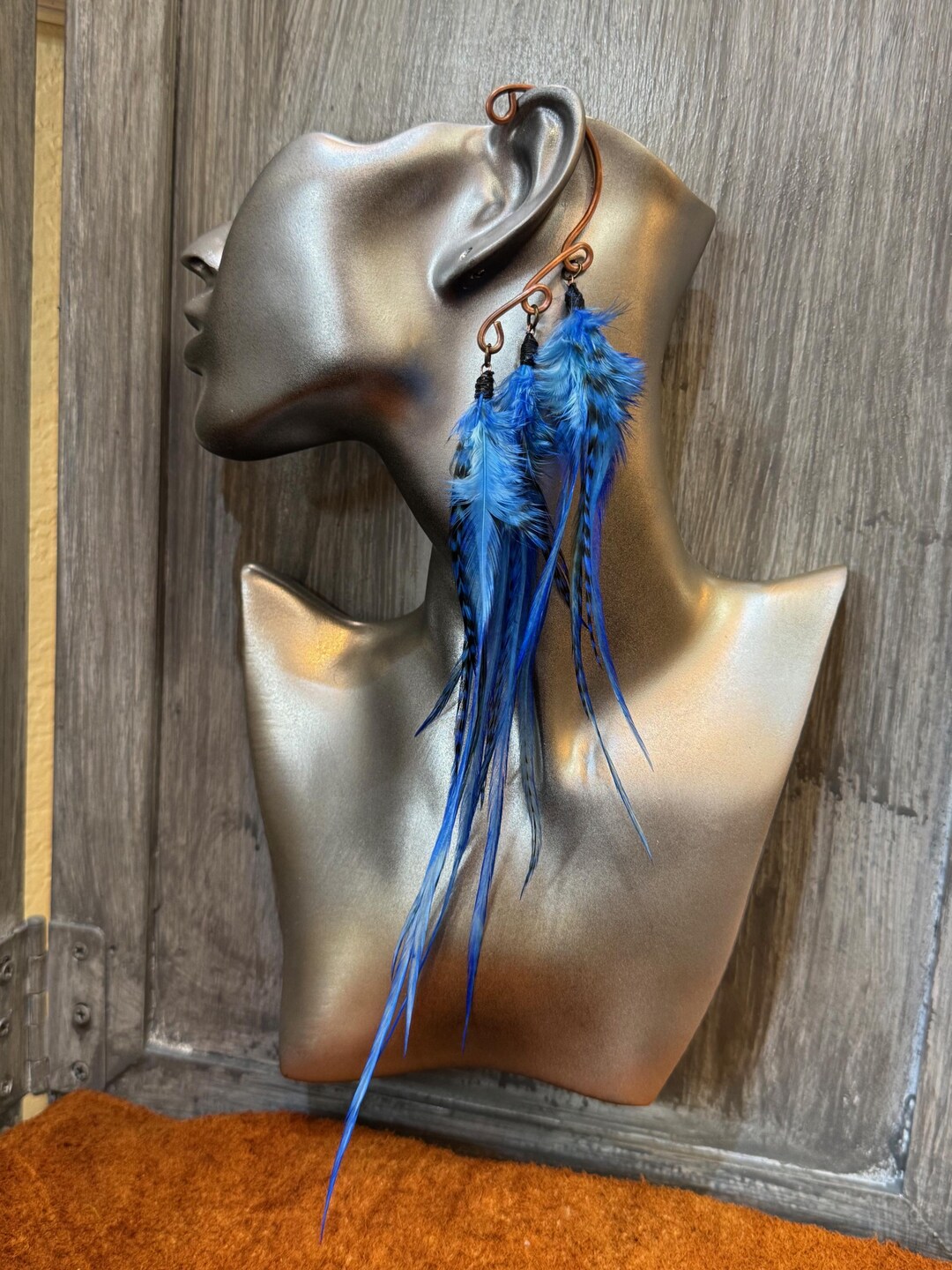 Feather Ear Cuff With Long Blue Feathers. Each Ear Cuff Has Three Sets ...