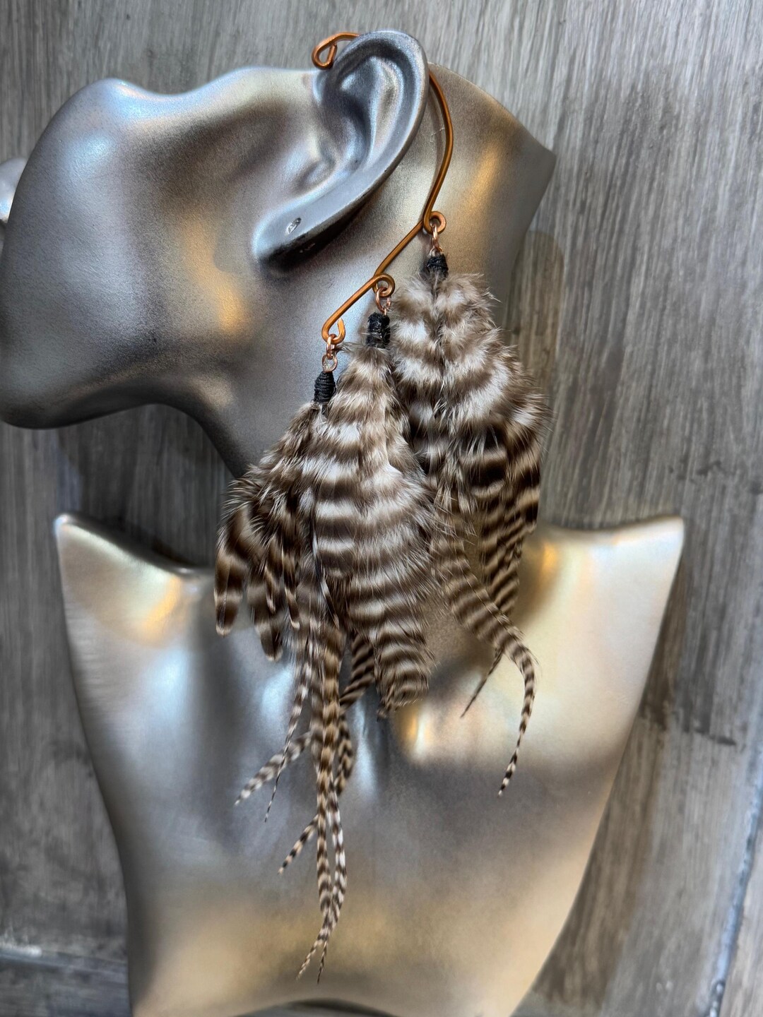 Feather Ear Cuff With Grizzled Black and White Feathers. Each Ear Cuff ...