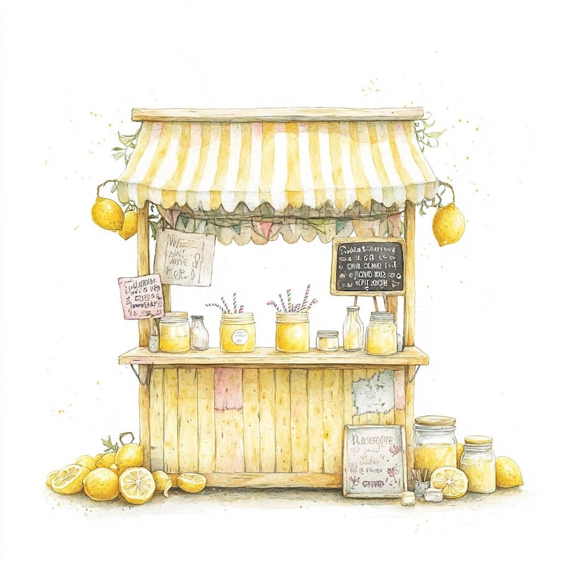 Whimsical Lemonade Stand Clipart – 10 High-res Summer Market Jpgs ...
