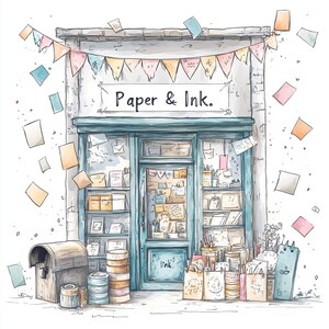 Paper Shop Clipart – 10 High-res Watercolor Jpgs – Whimsical Stationery ...