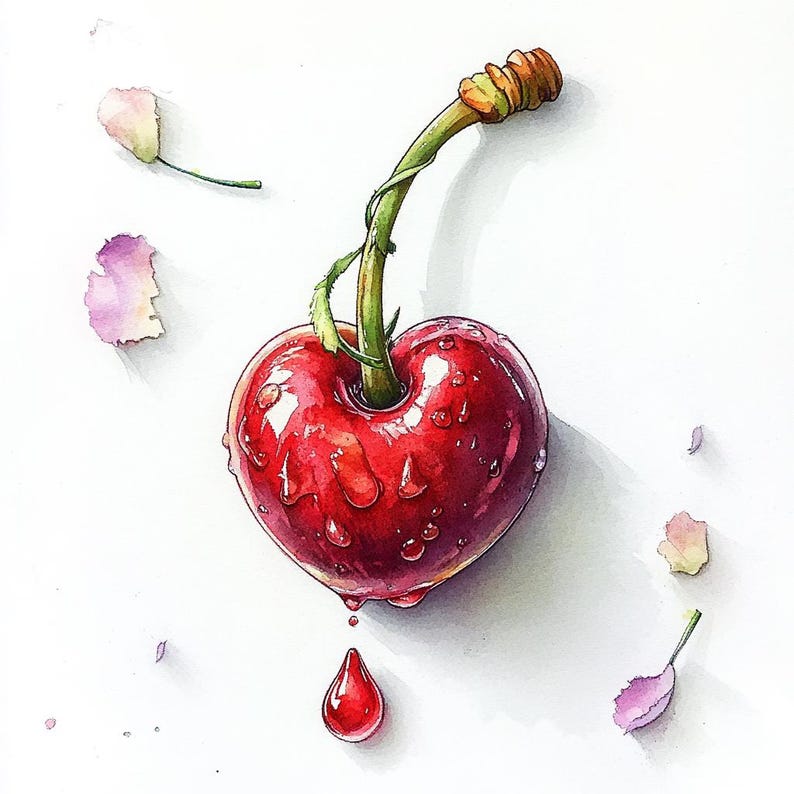 Whimsical Cherry Clipart Set – 10 High-res Jpgs – Cute Red Cherry With ...