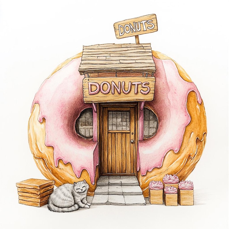 Whimsical Donut Shop Clipart – 10 High-res Watercolor Jpgs – Cute ...