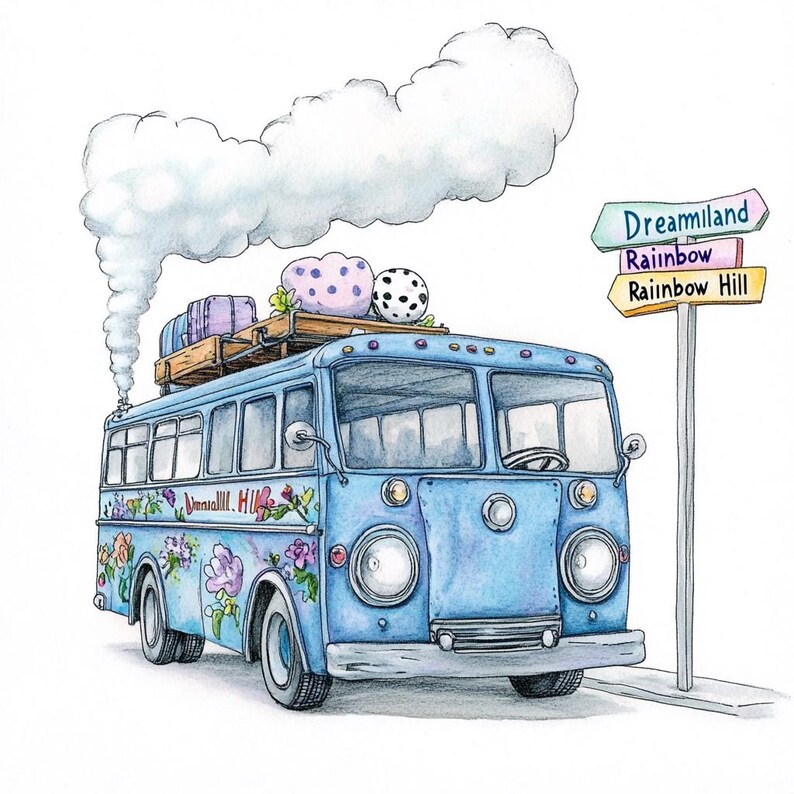 Boho Buss Clipart Set – 10 High-res Watercolor Jpgs – Whimsical Vintage ...