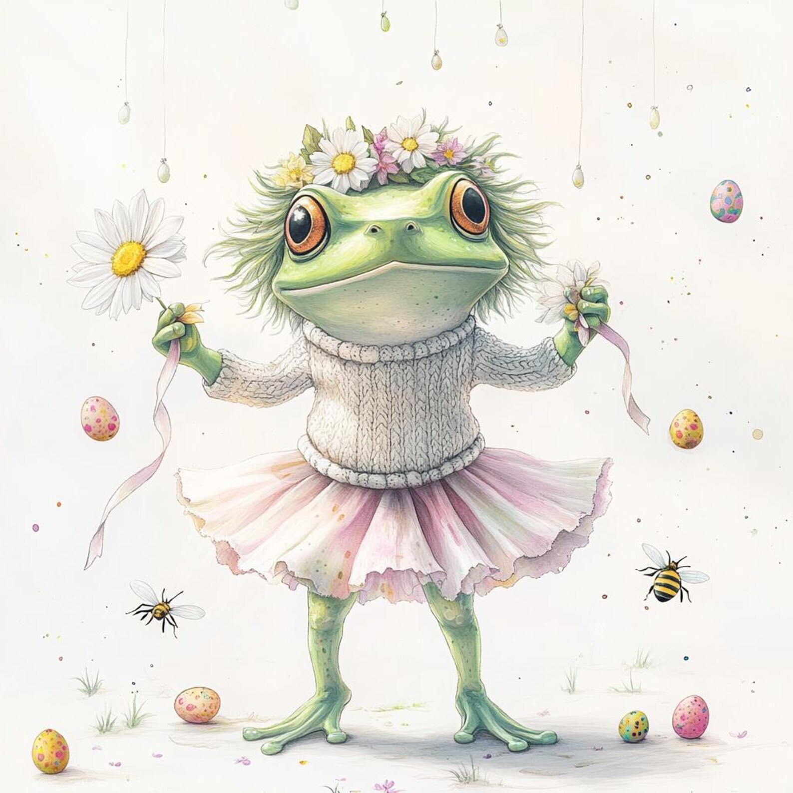 Whimsical Spring Frog Clipart Set – 10 High-res Jpgs – Cute Frog in ...