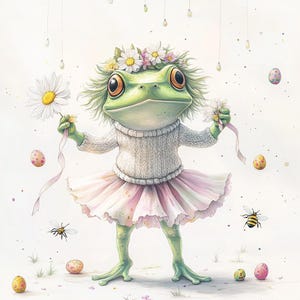 Whimsical Spring Frog Clipart Set – 10 High-res Jpgs – Cute Frog in ...