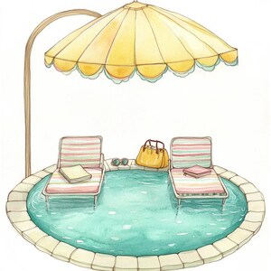 Retro Poolside Vibes Clipart – 10 High-res Watercolor Jpgs – Vintage ...