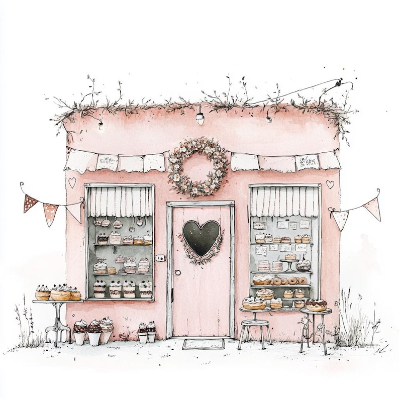 Whimsical Bakery Storefront Clipart Set – 10 High-res Jpgs – Cute Pink ...