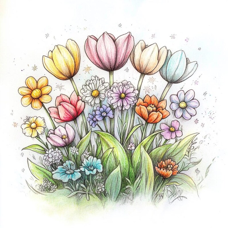 Spring Garden Flowers Clipart – 10 High-res Watercolor Jpgs – Colorful ...