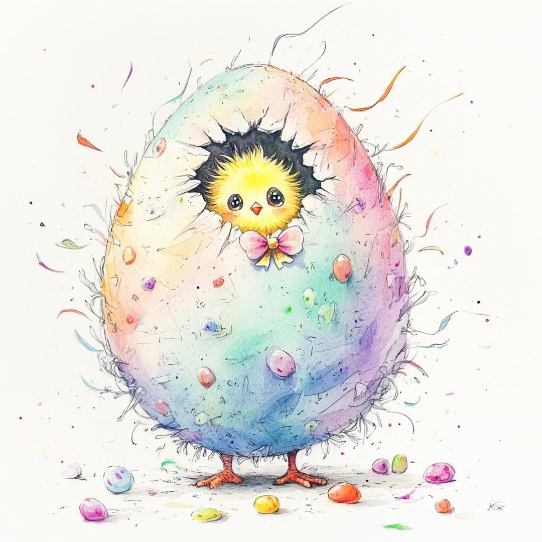 Hatching Easter Chick Clipart – 10 High-res Jpgs – Watercolor Baby ...