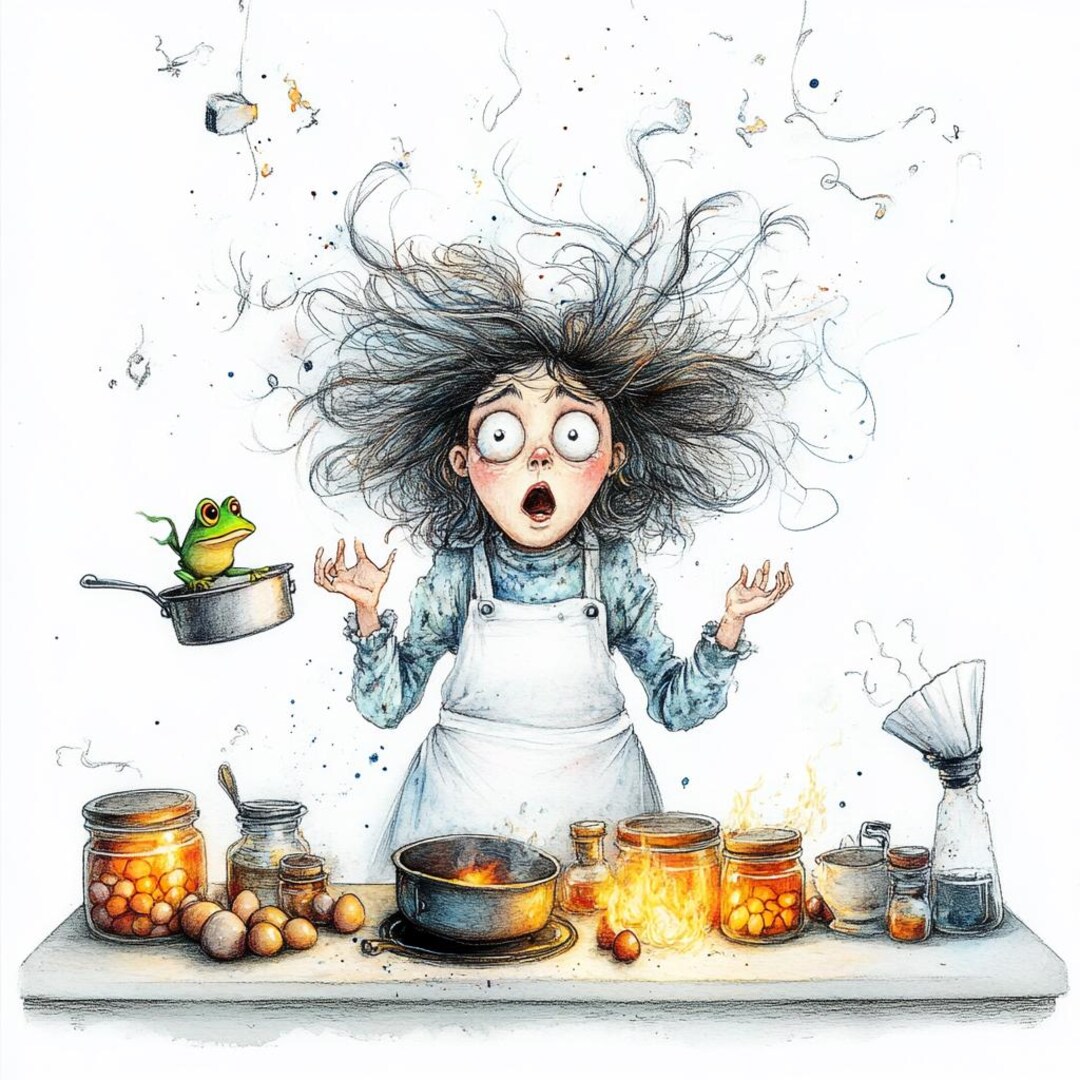 Whimsical Chaos Chef Clipart – 10 Watercolor Funny Kitchen Disaster ...