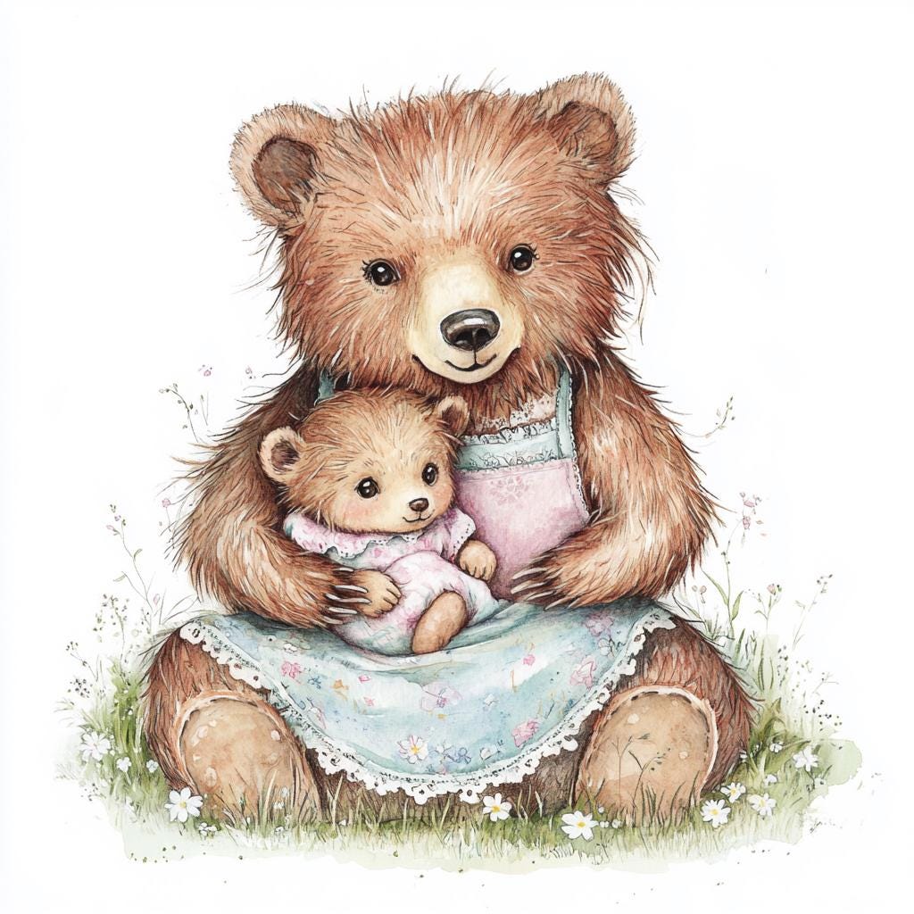Mother’s Day Bear Clipart – 10 High-res Watercolor Jpgs – Cute Mom and ...