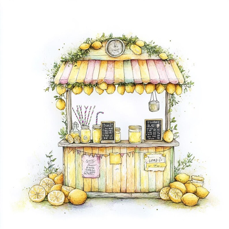Whimsical Lemonade Stand Clipart – 10 High-res Summer Market Jpgs ...