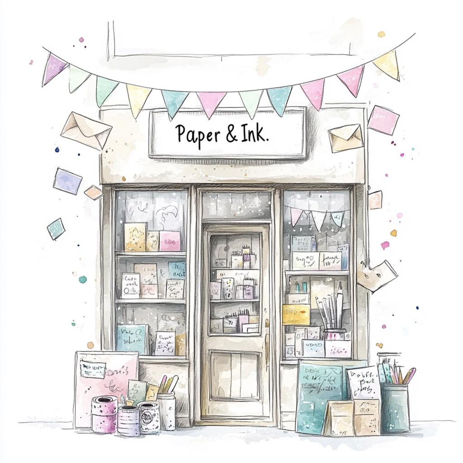 Paper Shop Clipart – 10 High-res Watercolor Jpgs – Whimsical Stationery ...