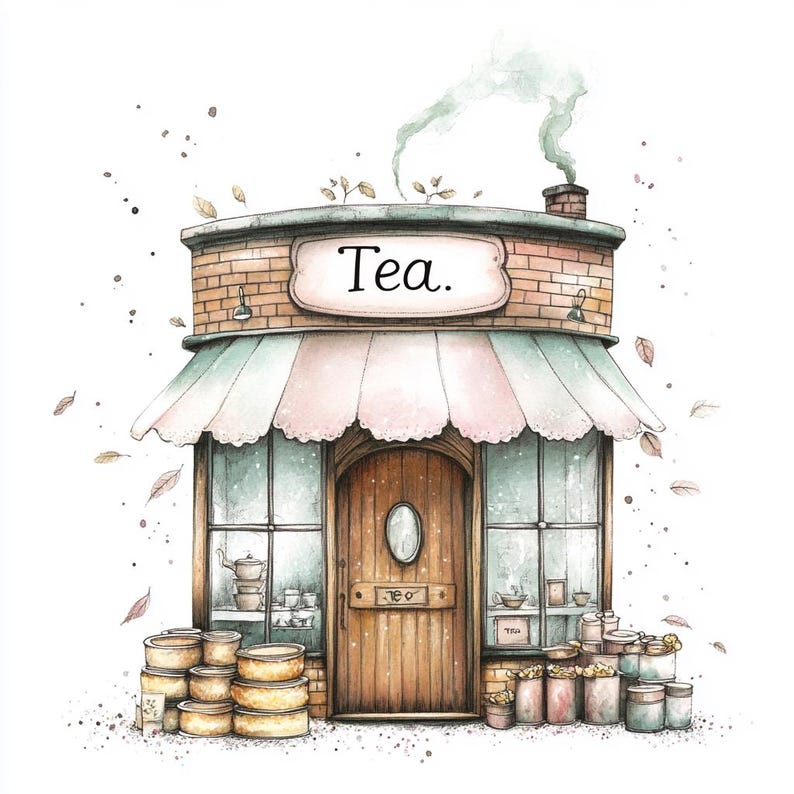 Whimsical Tea Shop Clipart – 10 Watercolor Teahouse Jpgs – Cozy Café ...