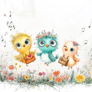 Singing Birds Clipart – 10 High-res Watercolor Jpgs – Cute Spring Bird ...