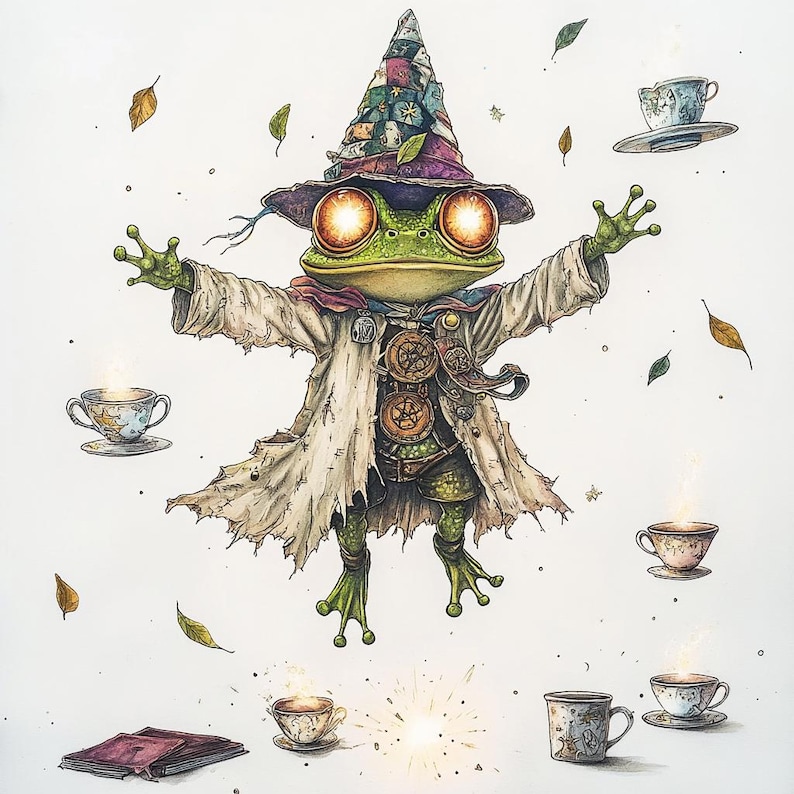 Whimsical Wizard Frog Clipart – 10 Magical High-res Jpgs – Fantasy Toad ...