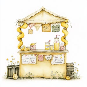 Whimsical Lemonade Stand Clipart – 10 High-res Summer Market Jpgs ...
