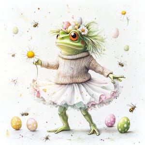 Whimsical Spring Frog Clipart Set – 10 High-res Jpgs – Cute Frog in ...