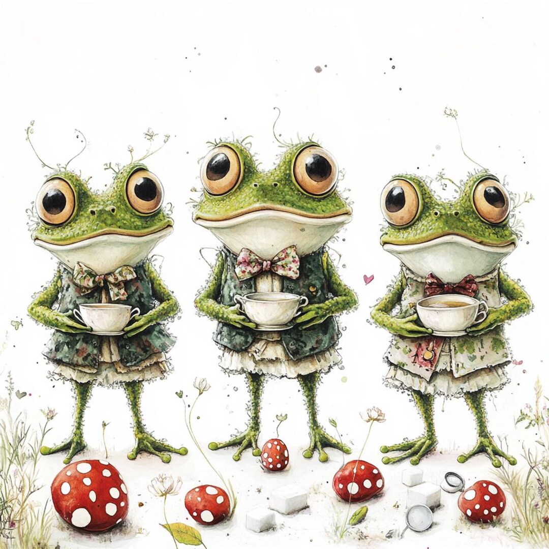 Whimsical Tea Party Frogs Clipart Set – 10 High-res Jpgs – Dapper ...