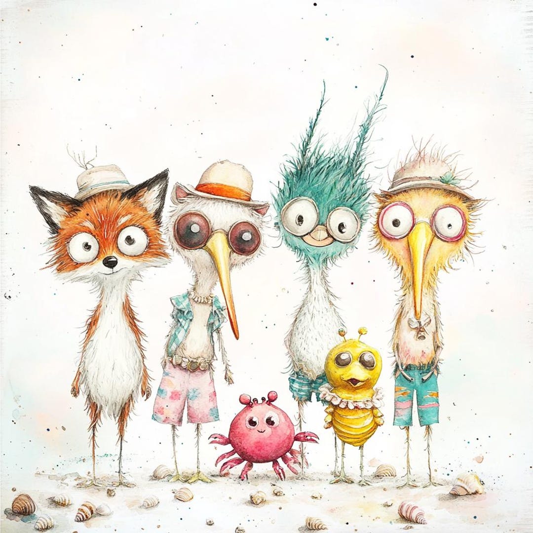 Whimsical Beach Friends Clipart – 10 High-res Watercolor Summer Animal ...
