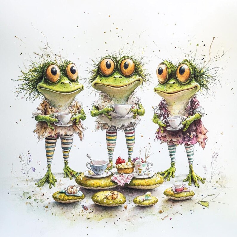 Whimsical Tea Party Frogs Clipart Set – 10 High-res Jpgs – Dapper ...