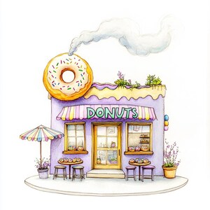 Whimsical Donut Shop Clipart – 10 High-res Watercolor Jpgs – Cute ...