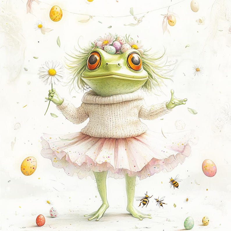 Whimsical Spring Frog Clipart Set – 10 High-res Jpgs – Cute Frog in ...