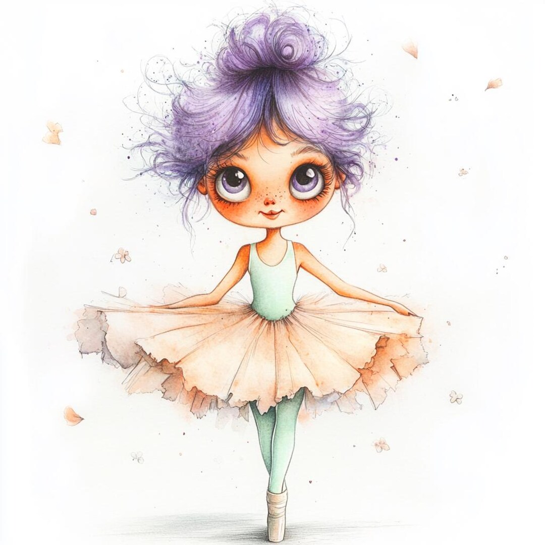Whimsical Ballerina Clipart – 10 High-res Watercolor Ballet Girl Jpgs – Cute Dance Clip Art for ...