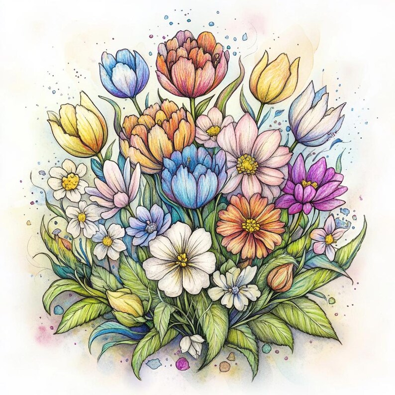 Spring Garden Flowers Clipart – 10 High-res Watercolor Jpgs – Colorful ...