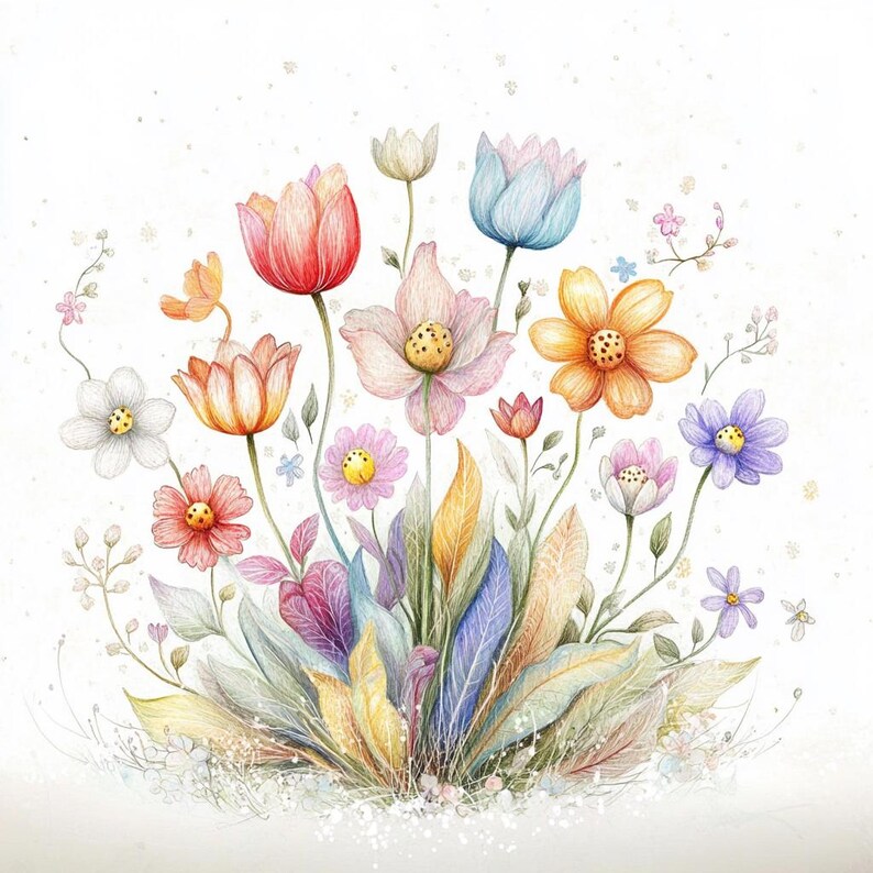 Spring Garden Flowers Clipart – 10 High-res Watercolor Jpgs – Colorful ...