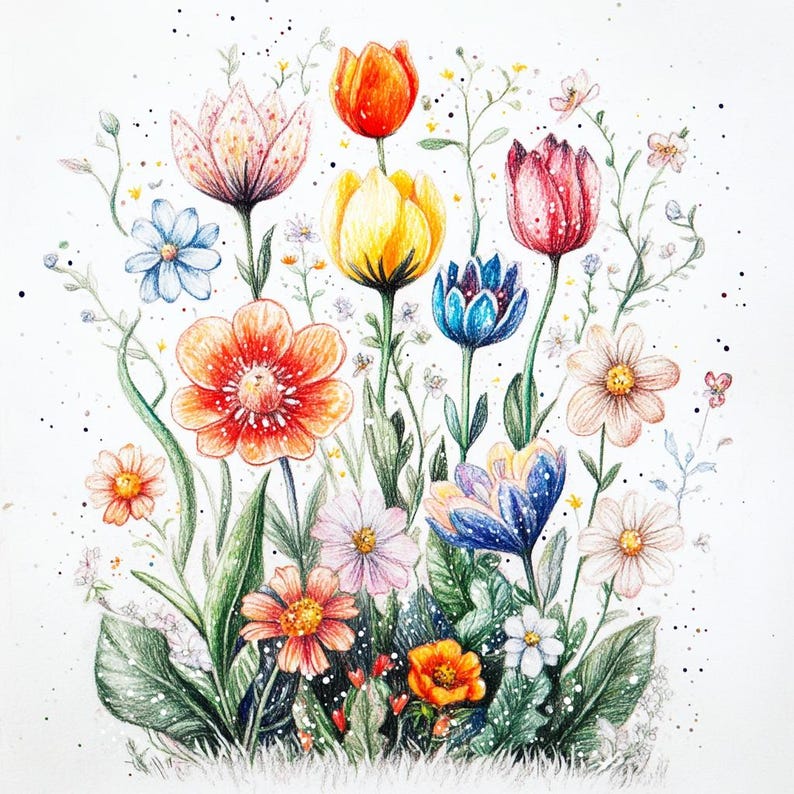 Spring Garden Flowers Clipart – 10 High-res Watercolor Jpgs – Colorful ...