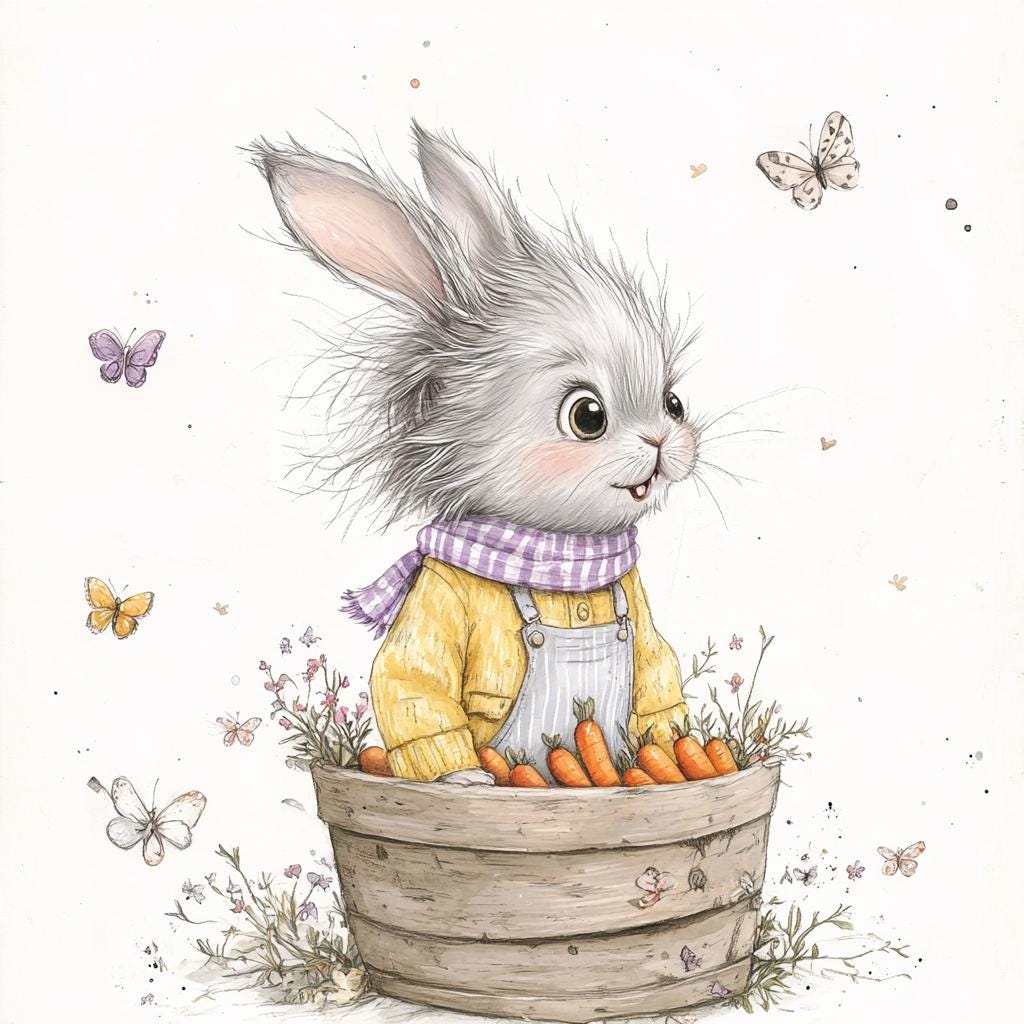 Spring Bunny With Carrots Clipart Set – 10 High-res Jpgs – Whimsical ...