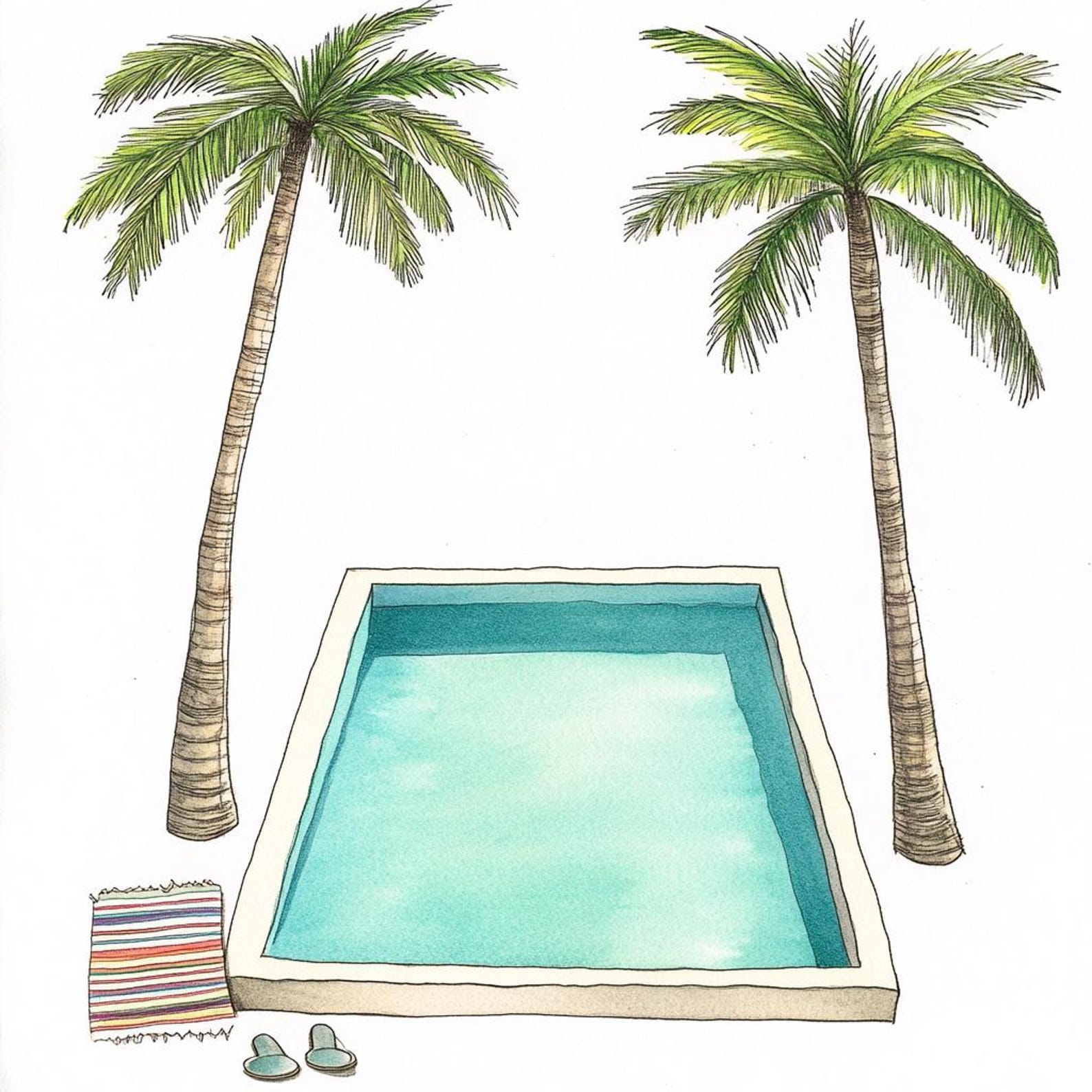 Tropical Pool Clipart – 10 Summer Poolside Scene Jpgs – Palm Tree ...