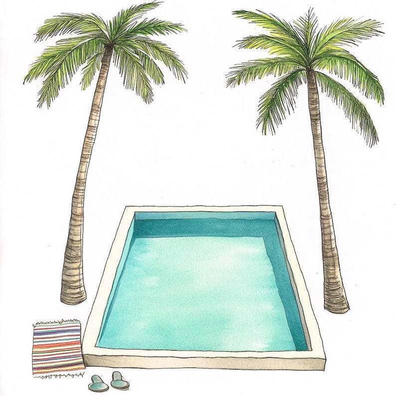 Tropical Pool Clipart – 10 Summer Poolside Scene Jpgs – Palm Tree ...