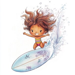 Surf Kids Clipart – 10 High-res Watercolor Jpgs – Cute Beach Children ...
