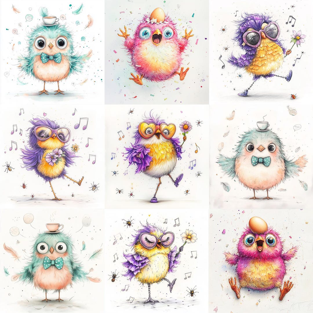 Funky Dancing Bird Clipart – 10 Quirky Watercolor Jpgs – Funny Party ...