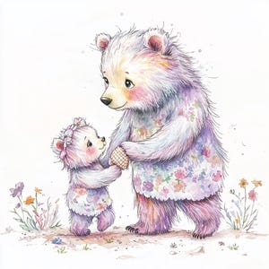 Mother’s Day Bear Clipart – 10 High-res Watercolor Jpgs – Cute Mom and ...