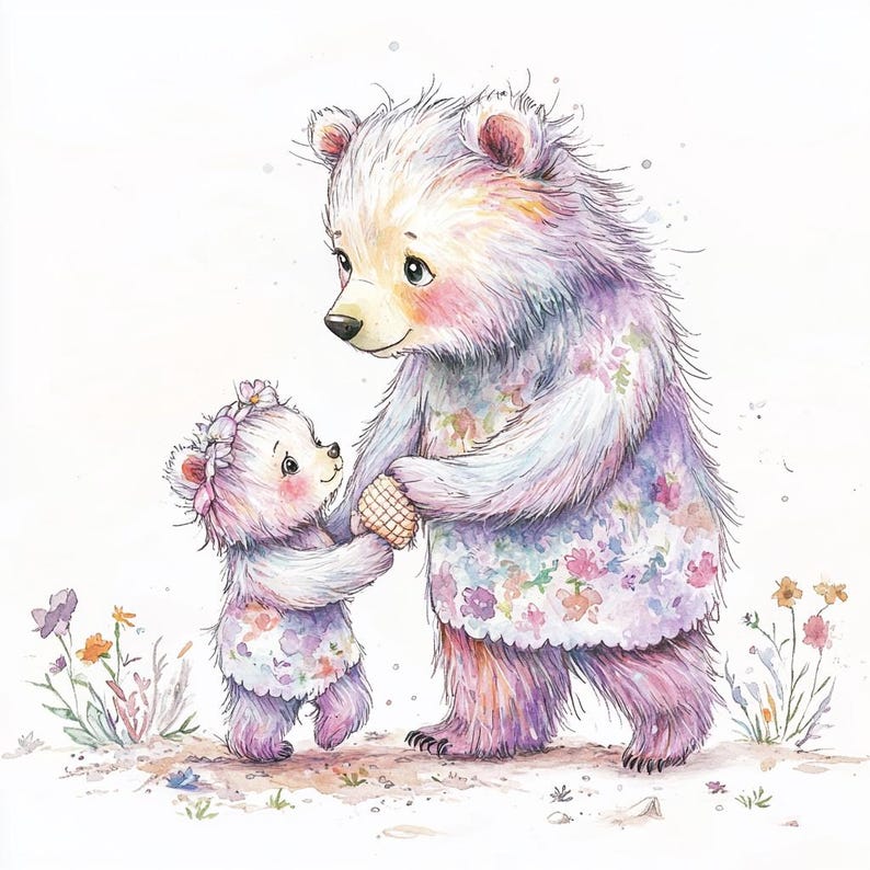Mother’s Day Bear Clipart – 10 High-res Watercolor Jpgs – Cute Mom and ...