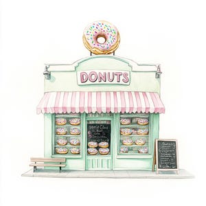Whimsical Donut Shop Clipart – 10 High-res Watercolor Jpgs – Cute ...
