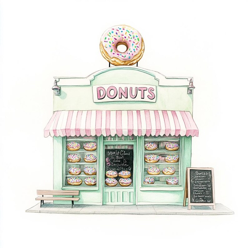 Whimsical Donut Shop Clipart – 10 High-res Watercolor Jpgs – Cute ...
