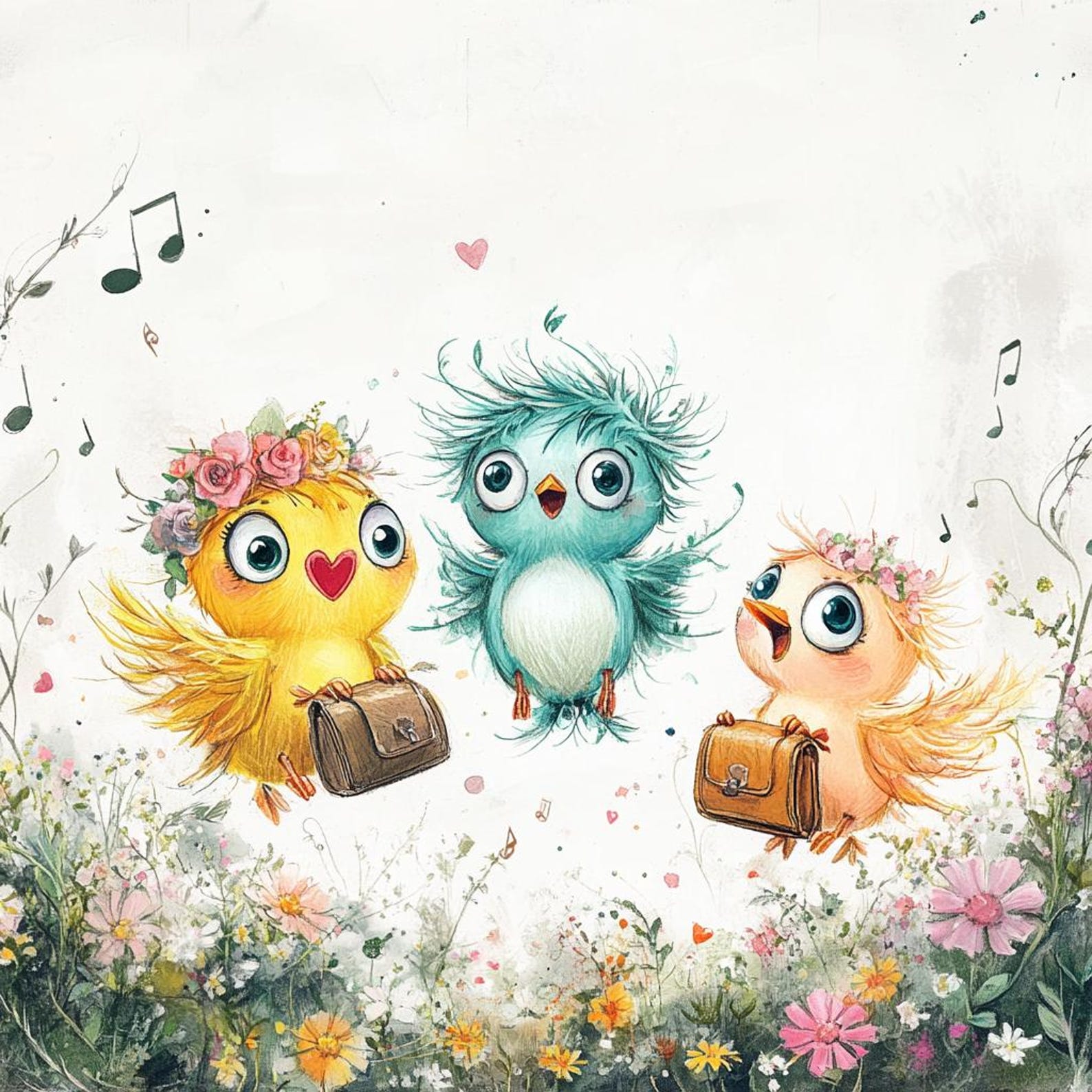 Singing Birds Clipart – 10 High-res Watercolor Jpgs – Cute Spring Bird ...