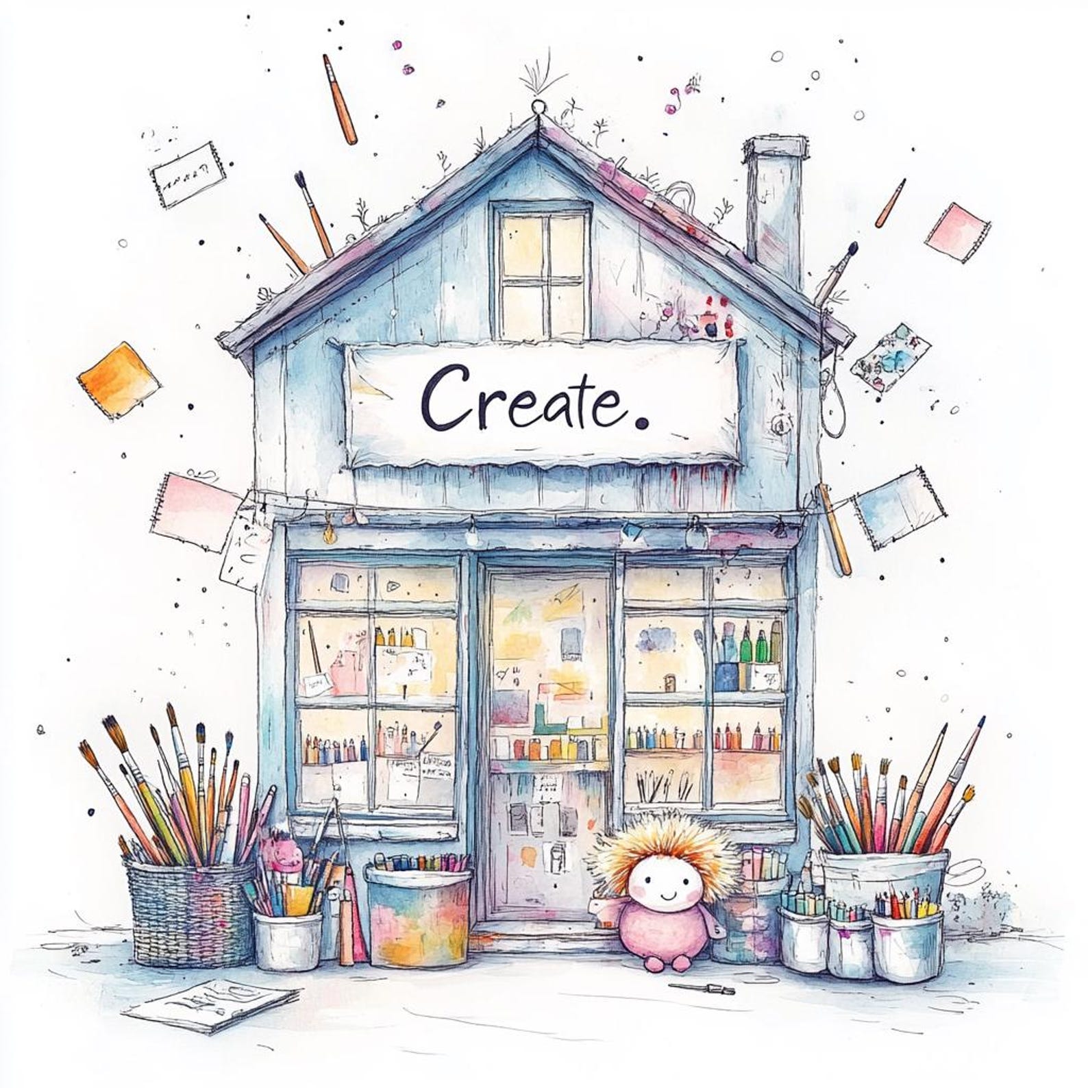 Whimsical Art Supply Shop Clipart – 10 High-res Watercolor Craft Store ...