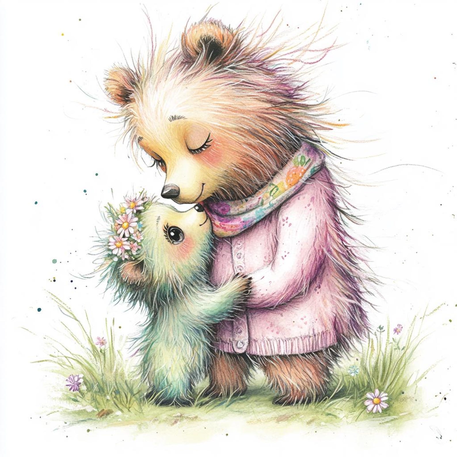 Mother’s Day Bear Clipart – 10 High-res Watercolor Jpgs – Cute Mom and ...