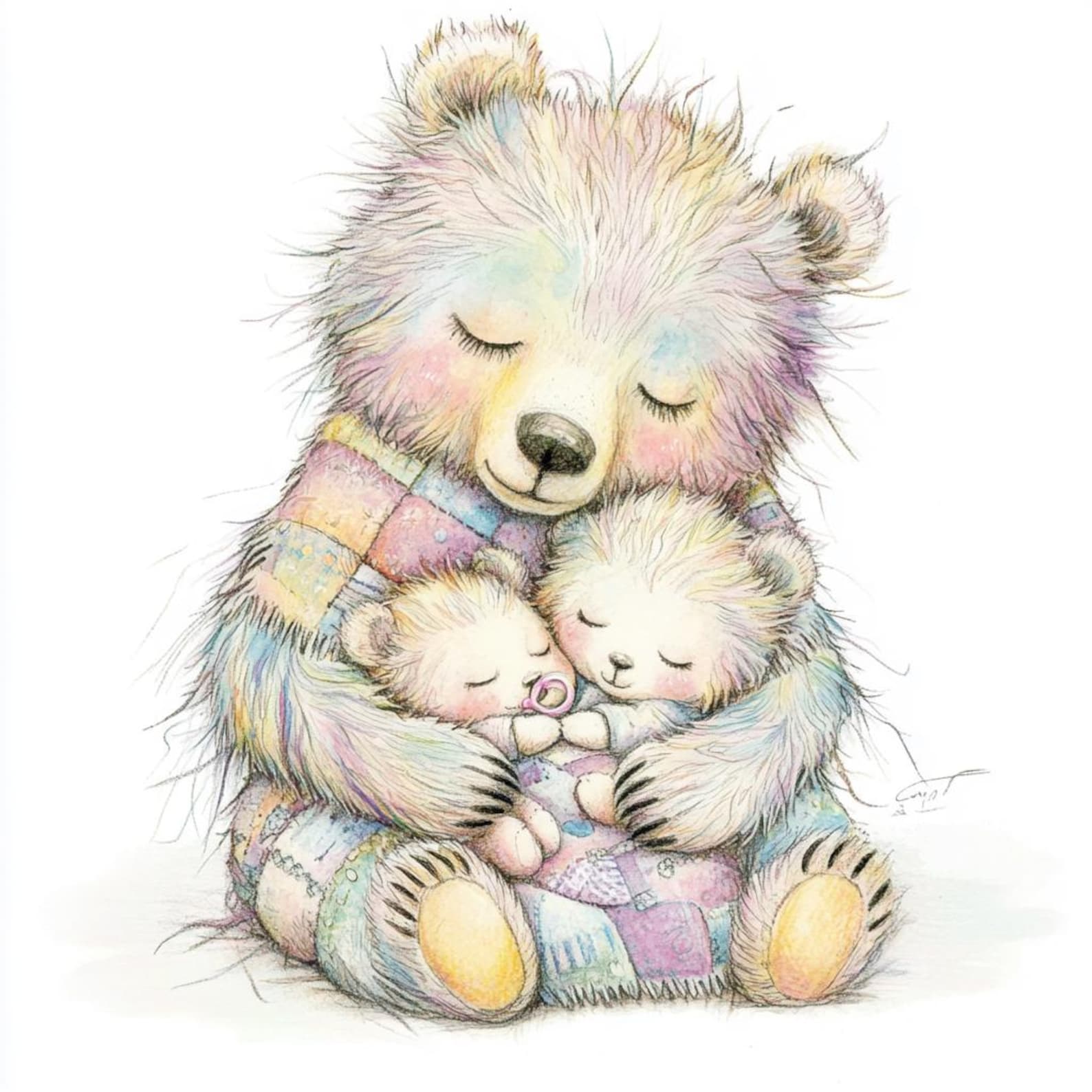 Mother’s Day Bear Clipart – 10 High-res Watercolor Jpgs – Cute Mom and ...