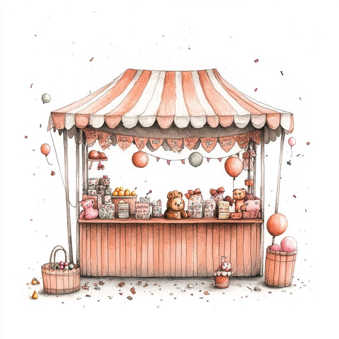 Whimsical Market Stall Clipart Set – 10 High-res Jpgs – Cute Pastel ...