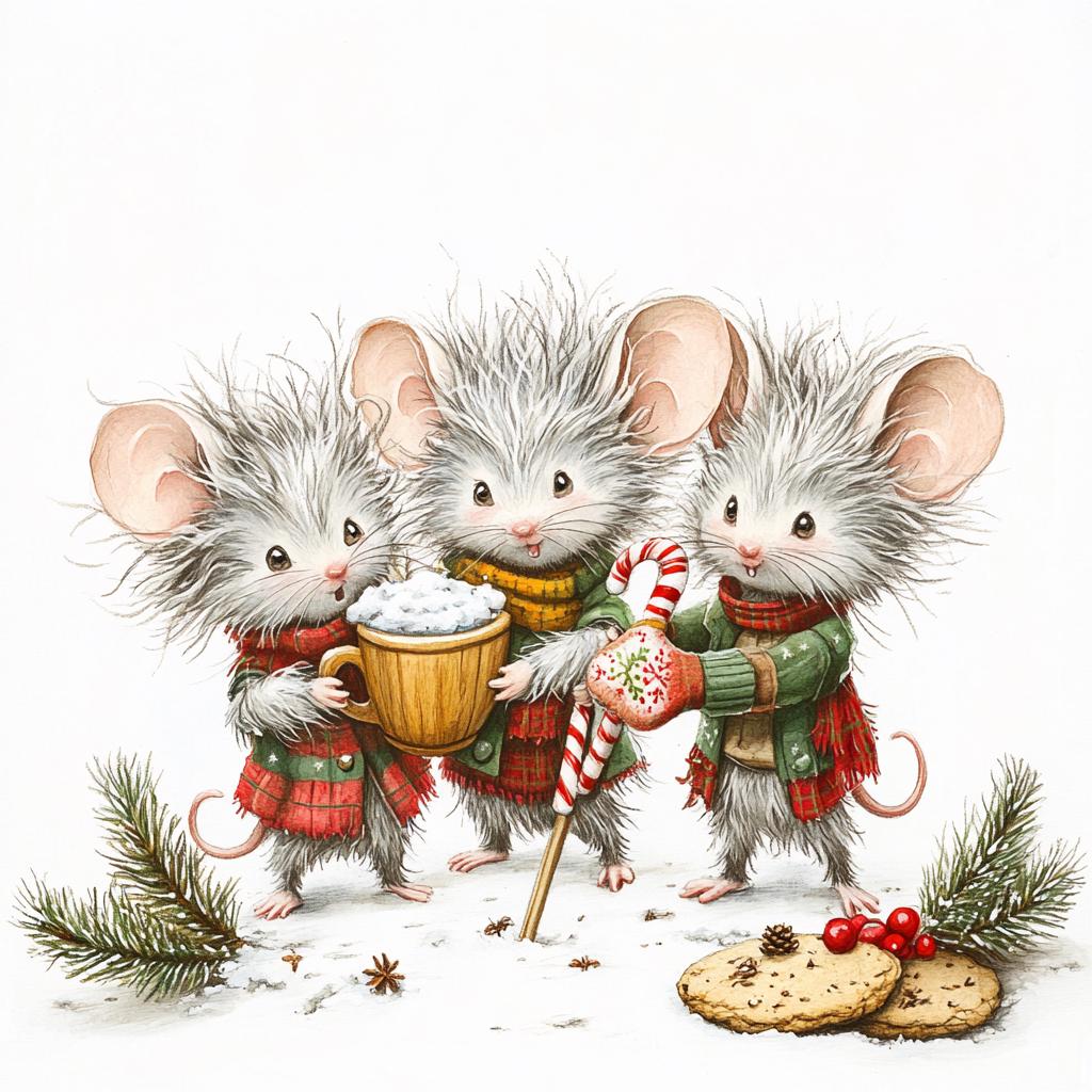 Cozy Christmas Mice Clipart – 10 Watercolor Winter Mouse Jpgs – Hot ...