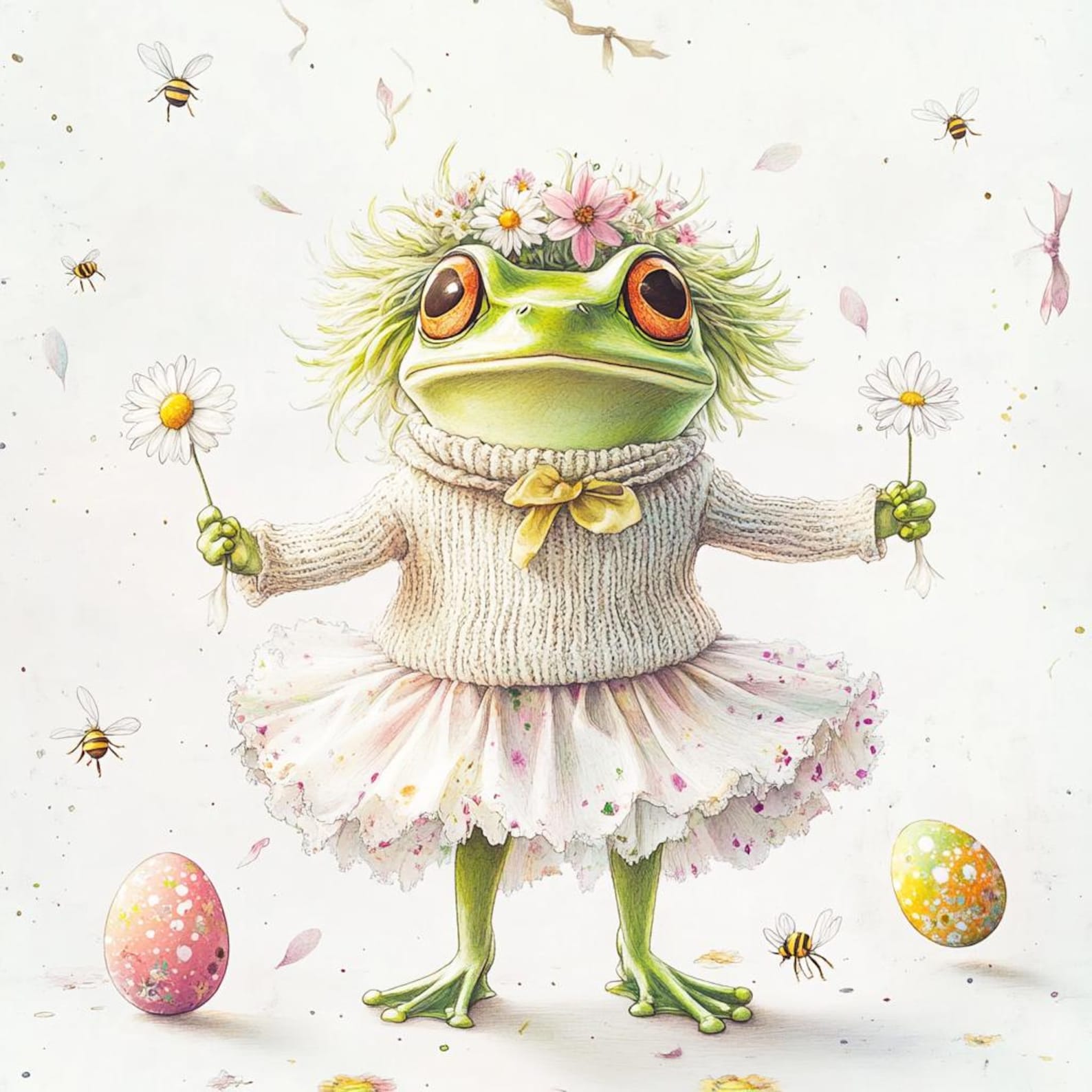 Whimsical Spring Frog Clipart Set – 10 High-res Jpgs – Cute Frog in ...